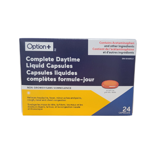 Option+ Complete Daytime Liquid Capsules Non-Drowsy 24 Capsules ...