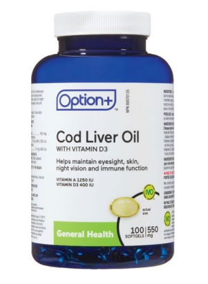 Option+ Cod Liver Oil Vitamin D 550mg 100 Softgel – Pharmacy For Life