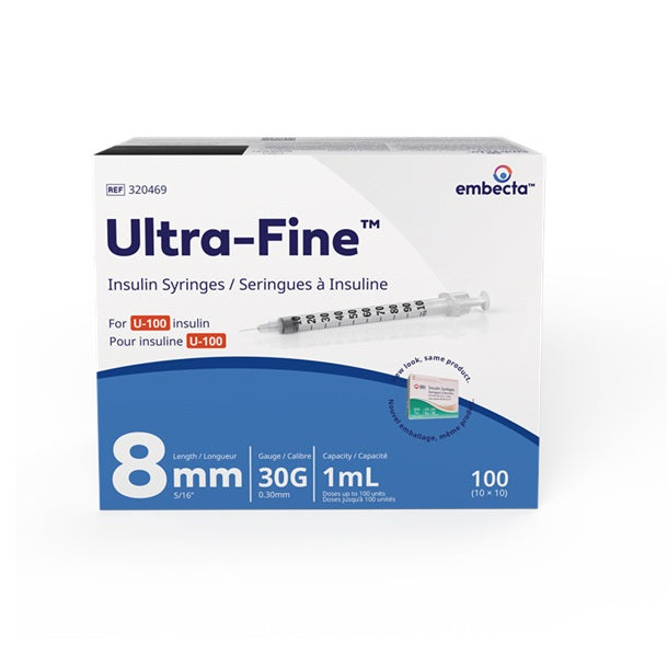 Embecta Ultra-Fine II Insulin Syringe 1ml 8mm 30G 100 Count – Pharmacy ...