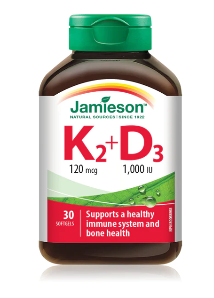 Jamieson Vitamin K2 + D3 120mcg 1000 IU 30 Softgels – Pharmacy For Life
