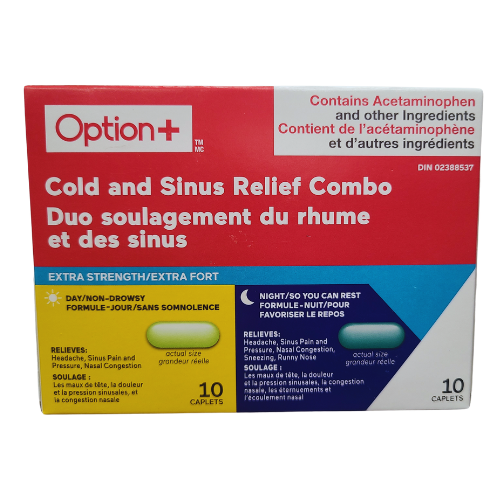 Option+ Cold and Sinus Relief Combo Extra Strength Day and Night 20 Ca ...