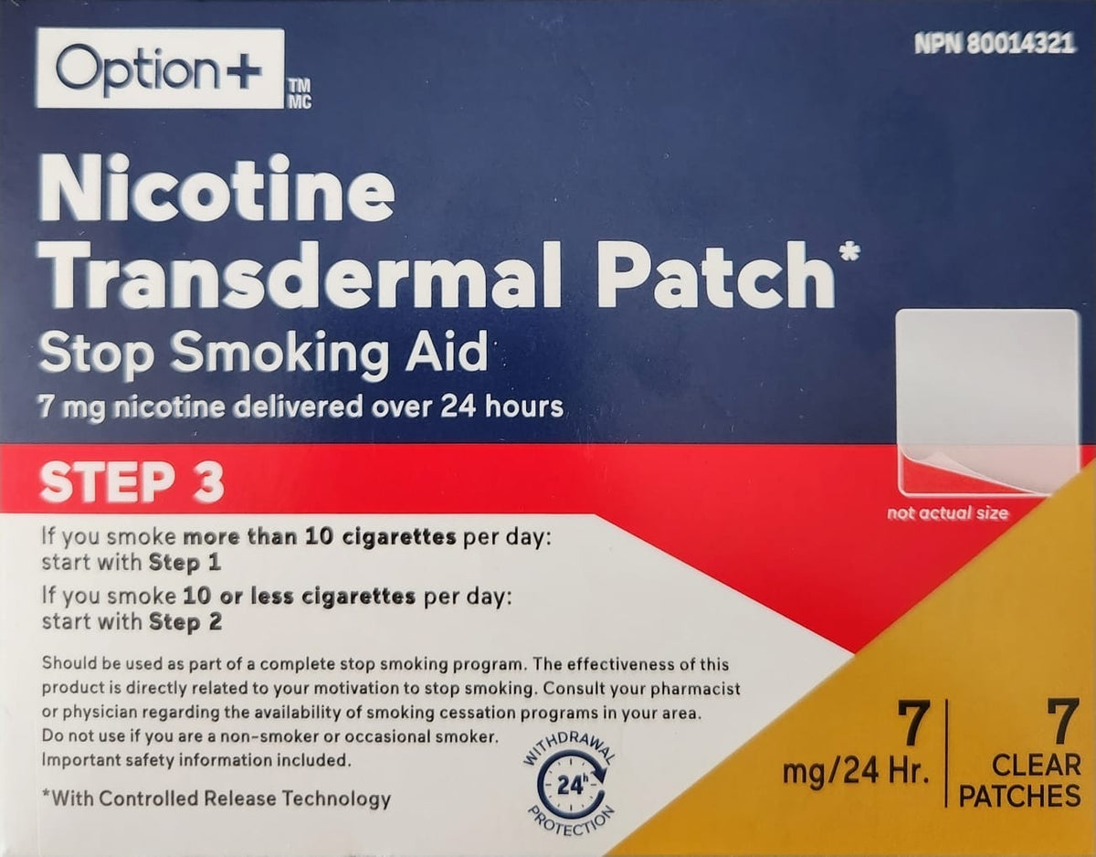Option+ Nicotine Transdermal Patch Step 3 - 7 Clear Patches – Pharmacy ...
