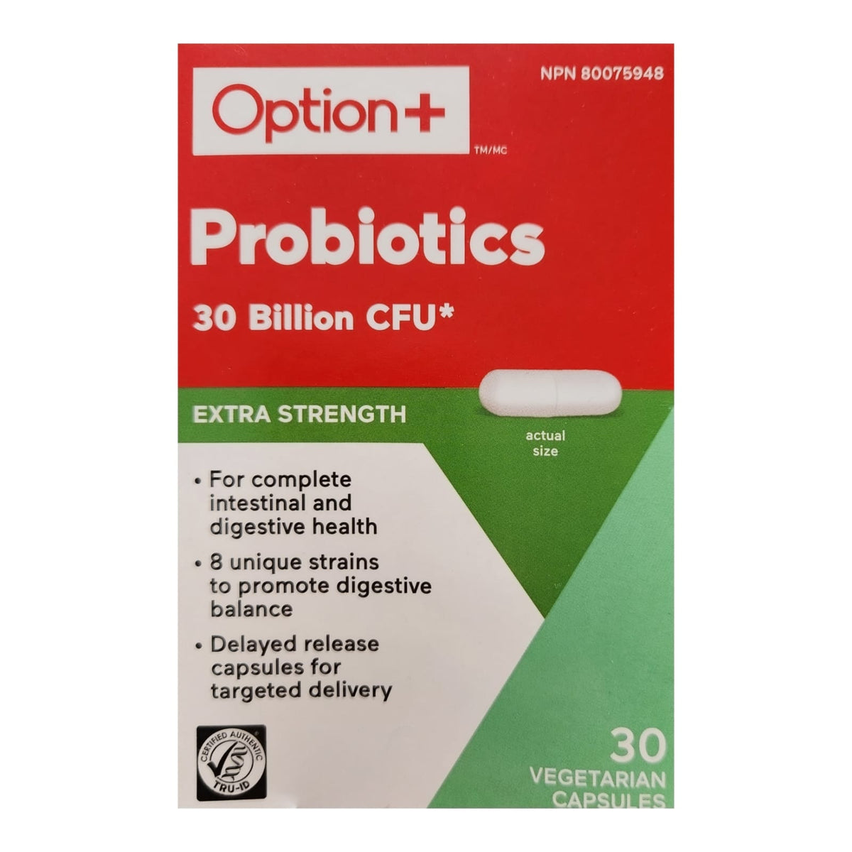 Option+ Probiotics 30 Billion CFU Extra Strength 30 Vegetarian Capsule ...